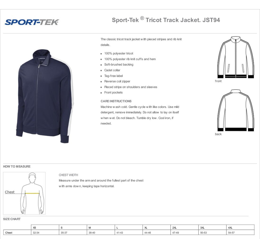 Sport-Tek Tricot Track Jacket - Orthopedic One